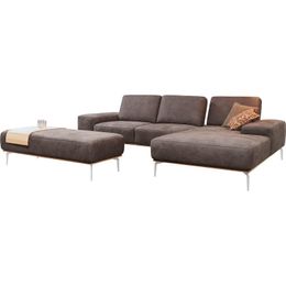W.Schillig Ecksofa &raquo;run, Designsofa, bequem, L-Form&laquo; mit elegantem Holzsockel, F&uuml;&szlig;e in Chrom gl&auml;nzend, Breite 299 cm braun Longlife Xtra-Leder Z73: 