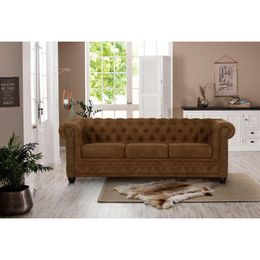 Home Affaire Chesterfield-Sofa &raquo;Rysum&laquo; Chesterfield-Optik, in 2 Bezugsqualit&auml;ten, 2 Ausf. schnell lieferbar braun Luxus-Microfaser Lederoptik (100% 