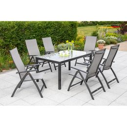 Merxx Garten-Essgruppe &raquo;Vicenza&laquo; 7 Stk. tlg. 6 Klappsessel mit Tisch braun Aluminium, Polyester