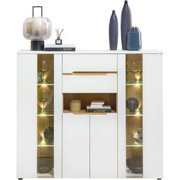 Innostyle Highboard &raquo;Memphis Highboard, 145x127x38cm (B/H/T)&laquo; 1 Stk. tlg. 4 t&uuml;rig, 2 Schubkasten, LED-Beleuchtung, Soft-Close wei&szlig; ABS-Kunststoff, Glas, 