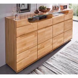 OTTO home Sideboard &raquo;Vetro,200cm breit,40 cm tief,4 Schubladen Oberplatte aus Glas&laquo; Kernbuche massiv, Holzwerkstoff, 4T&uuml;ren,4 Schubladen, Griffmulden 