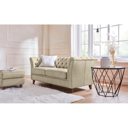 Home Affaire Chesterfield-Sofa &raquo;Reims&laquo; mit echter Chesterfield-Knopfheftung, hochwertige Verarbeitung beige Samtoptik (100% Polyester)