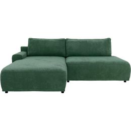 Trendmanufaktur Ecksofa &raquo;Fordon II, Schlafsofa mit Bettkasten, Couch in L-Form, Breite 250 cm&laquo; in Cordstoff HYPER, dunkelgr&uuml;n, Armlehne links gr&uuml;n 92%