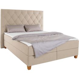 Home Affaire Boxspringbett &raquo;Harmones hoch&laquo; in 3 Breiten, H&auml;rtegrad auch im Mix mit je 1 Matratze in H2 und H3 beige Struktur (100% Polyester)