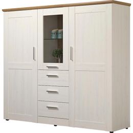 Home Affaire Highboard &raquo;Nybro&laquo; Vitrine, wechselseitig montierbarer T&uuml;ranschlag, Breite 159 cm wei&szlig; FSC -zertifizierter Holzwerkstoff