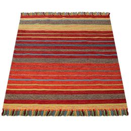 Paco Home Teppich &raquo;Kilim 213&laquo; rechteckig 12 mm H&ouml;he handgewebter Wendeteppich, reine Baumwolle, gestreift, Wohnzimmer orange Baumwolle