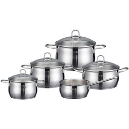 ELO Topf-Set &raquo;Platin&laquo; Set, 1 Bratentopf 20 cm, je 1 Fleischtopf 16/20/24 cm, 1 Kasserolle 16 cm, 9 Stk. tlg. Edelstahl 18/10 silber
