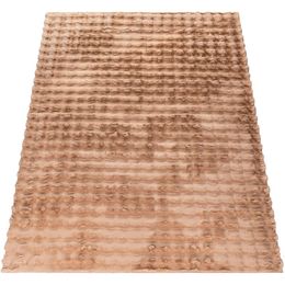 Paco Home Hochflor-Teppich &raquo;Arnheim 741&laquo; rechteckig 34 mm H&ouml;he Uni Farben, modernes Design, besonders weich, Hoch-Tief Effekt beige Polyester