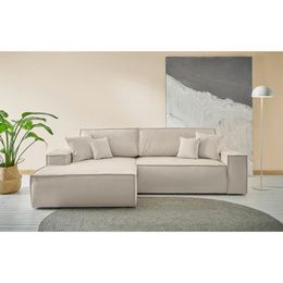 OTTO home Ecksofa &raquo;FINNLEY, L-Form 257 cm, Schlafsofa&laquo; mit Bettkasten, in Boucl&eacute;, Struktur fein und Mega Cord beige Bezugstoff 100% PES !;