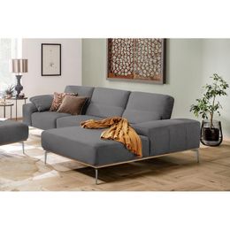 W.Schillig Ecksofa &raquo;run, Designsofa mit tollem Sitzkomfort, bequem, L-Form&laquo; mit elegantem Holzsockel, F&uuml;&szlig;e in Chrom gl&auml;nzend, Breite 319 cm grau 