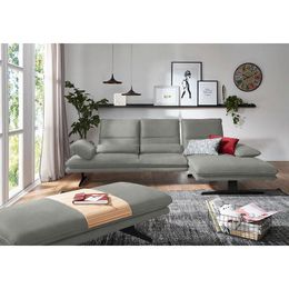 W.Schillig Ecksofa &raquo;broadway, Designsofa mit tollem Sitzkomfort&laquo; Sitztiefenverstellung, Kopfteil- & Seitenteilverstellung, Breite 291cm grau Stoff S37