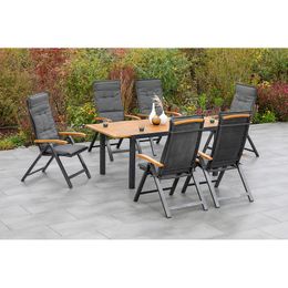 Merxx Garten-Essgruppe &raquo;Tilos&laquo; 7 Stk. tlg. 6 Klappsessel mit ausziehbarem Tisch grau Aluminium