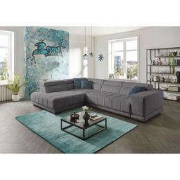 Die PlanBar Ecksofa &raquo;MP-IN15053 L-Form breiter Schenkel&laquo; wahlweise mit Kopfteilverstellung und manueller Vorziehbank grau 100% Polyester