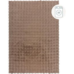 FLAIR RUGS Hochflor-Teppich &raquo;Waffle Faux Fur&laquo; rechteckig 35 mm H&ouml;he Waffelmuster, waschbarer Kunstpelzteppich grau Kunstfaser