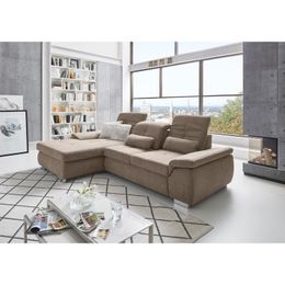 Die PlanBar Ecksofa &raquo;MP-IN16037 L-Form mit Kaltschaum-Polsterung&laquo; mit Sitztiefenverstellung & Zierkissen braun 100% Polyester
