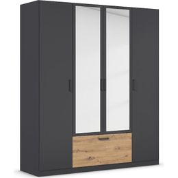Rauch Dreht&uuml;renschrank &raquo;Kleiderschrank Schrank Garderobe W&auml;scheschrank BARI mit Spiegel&laquo; mit Schubasten mittig, moderner Griff in Graumetallic MADE IN