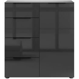 Kommode &raquo;mit Chrom oder Schwarz matten Metallgriffen & Glasfront, Soft-Close&laquo; Glas, Metall, Sicherheitsglas ESG, Spanplatte
