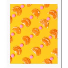 queence Bild &raquo;Lenny&laquo; Essen Figuren Kunst Lebensmittel Obst Obst Bilder S&uuml;&szlig;igkeiten 1 Stk. tlg. HD Premium Poster-Druck inkl. Holzrahmen orange 