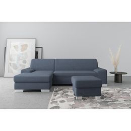 DOMO collection Ecksofa &raquo;Anzio L-Form, whlw. Bettfunktion, Federkern, hochwertig, Breite 271 cm&laquo; Mit Bettfunktion, Recamiere links, Feinstruktur, blau