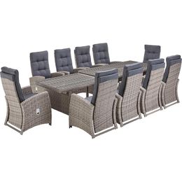 Konifera Garten-Essgruppe &raquo;Monaco&laquo; Set, 10x Sessel, 1xTisch 200-366x100x75,5cm, inkl. Auflagen, Polyrattan,Alu, 31 Stk. tlg. R&uuml;ckenlehne verstellbar, 