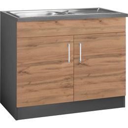 KOCHSTATION Sp&uuml;lenschrank &raquo;KS-Colmar&laquo; 100 cm, mit Metallgriff grau Holzwerkstoff