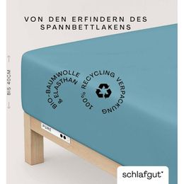Schlafgut Spannbettlaken &raquo;PURE BOXSPRING in Gr. 90x200, 140x200 oder 180x200, f&uuml;r Boxspringbett&laquo; aus Bio-Baumwolle, f&uuml;r Matratzen bis 40 cm H&ouml;he, Bettlaken blau