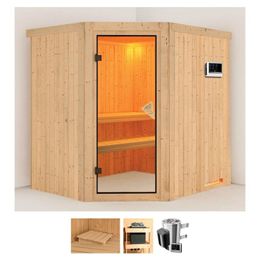 Karibu Sauna &raquo;Laila&laquo; Set, Ofen 3,6 kW externe Strg.easy beige