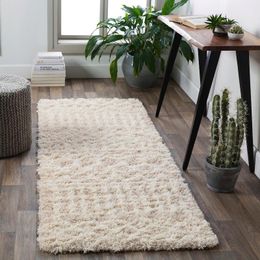Hochflor-Teppich &raquo;DUBAI&laquo; rechteckig 52 mm H&ouml;he Shaggy Hochflorteppich,, Flauschiger, Boho Wohnzimmerteppich/L&auml;ufer beige Kunstfaser