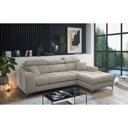 ED EXCITING DESIGN Ecksofa &raquo;Sydney L-Form&laquo; mit Bettfunktion, Bettkasten, Kopfteilverstellung & 2 Zierkissen beige 92% Polyester, 8% Nylon