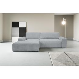 WERK2 Ecksofa &raquo;Rotterdam-L, kuschelweicher Cord oder Breitcord, L-Form, Breite 267 cm&laquo; Design Ecksofa mit Schlaffunktion & Bettkasten, Cord, Grau grau