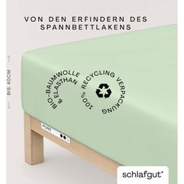 Schlafgut Spannbettlaken &raquo;PURE BOXSPRING in Gr. 90x200, 140x200 oder 180x200, f&uuml;r Boxspringbett&laquo; aus Bio-Baumwolle, f&uuml;r Matratzen bis 40 cm H&ouml;he, Bettlaken gr&uuml;n