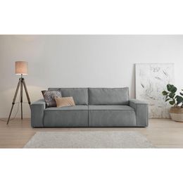 Home Affaire 3-Sitzer &raquo;SHERWOOD Schlafsofa (257cm) Cord, Samtvelours, Vintage-Lederoptik&laquo; Schlaffunktion mit Bettkasten (ca. 136/200cm) grau 100% 