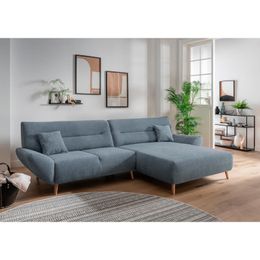 Home Affaire Ecksofa &raquo;Drago, elegant und zeitlos, komfortabel, Holzfu&szlig;, L-Form&laquo; frei im Raum stellbar, inkl. 2 Zierkissen blau 100% Polyester