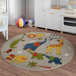 Smart Kids Kinderteppich &raquo;Benny & Friends&laquo; rund 10 mm H&ouml;he Moderner Spielteppich, strapazierf&auml;hig, pflegeleicht, Konturenschnitt beige Polypropylen