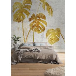Komar Fototapete &raquo;Vlies Fototapete - Golden Monstera - Gr&ouml;&szlig;e 300 x 250 cm&laquo; Motiv bedruckt glatt Vlies