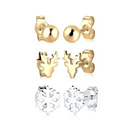 Elli Damen Ohrring-Set &raquo;2er Set Bi-Color Rentier Schneeflocke Silber&laquo;