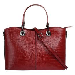 CLUTY Damen Henkeltasche echt Leder, Made in Italy rot
