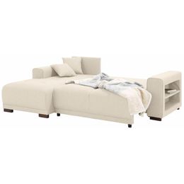 Home Affaire Ecksofa &raquo;Viborg L-Form&laquo; mit Regal in der Armlehne, wahlweise mit Bettfunktion beige Struktur (100% Polyester);Struktur fein ( 100% 