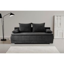 WERK2 Schlafsofa &raquo;Biggi komfortabel & elegant, Schlaffunktion, Bettkasten, Breite 206 cm&laquo; inkl. losen Kissen, Struktur weich ASTON, anthrazit grau 95%