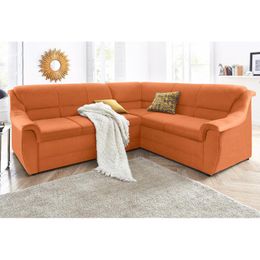 DOMO collection Ecksofa &raquo;Lale zeitlose Formensprache, komfortabel, Breite 251cm, L-Form&laquo; mit langem Schenkel, wahlweise mit Bettfunktion orange 