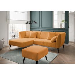 Home Affaire Ecksofa &raquo;Colori Polsterm&ouml;bel mit zeitlos eleganter R&uuml;ckenf&uuml;hrung. L-Form&laquo; Holzfu&szlig;farbe w&auml;hlbar, inkl. 4x Zierkissen gold 100% Polyester