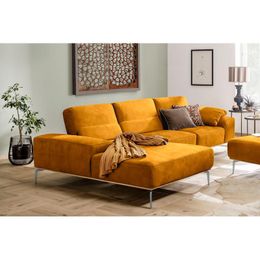 W.Schillig Ecksofa &raquo;run, Designsofa mit tollem Sitzkomfort, bequem, L-Form&laquo; mit elegantem Holzsockel, F&uuml;&szlig;e in Chrom gl&auml;nzend, Breite 319 cm gelb 