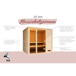 Karibu Sauna &raquo;"Jackie" mit bronzierter T&uuml;r und Kranz, naturbelassen&laquo; aus hochwertiger nordischer Fichte beige