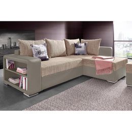 Collection AB Ecksofa &raquo;John L-Form&laquo; mit Bettfunktion, Bettkasten und integriertem Regal braun Zierkissen: 100% Polyester;Struktur (100% Polyester);