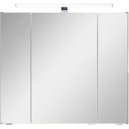 Badezimmerspiegelschrank &raquo;Quickset 945 Badschrank, 3 Spiegelt&uuml;ren, 6 Einlegeb&ouml;den, 80 cm breit&laquo; inkl. LED-Beleuchtung, T&uuml;rd&auml;mpfer, Schalter-/