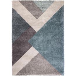 FLAIR RUGS Hochflor-Teppich &raquo;Zula&laquo; rechteckig 30 mm H&ouml;he modernes Design, geometrisches Muster, pflegeleicht blau Kunstfaser