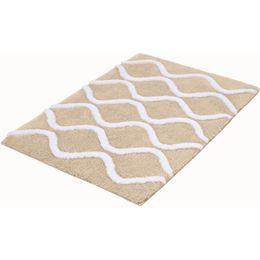 Kleine Wolke Badematte &raquo;Piana&laquo; H&ouml;he 23 mm rutschhemmend beschichtet fu&szlig;bodenheizungsgeeignet Badteppich, modernes Wellen 3D-Design beige Polyester
