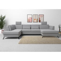 Sit & More sit&more Wohnlandschaft &raquo;Olsen U-Form&laquo; inklusive Sitztiefenverstellung, wahlweise mit Bettfunktion, 15cm hoch grau 100% Polyester