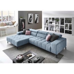Die PlanBar Ecksofa &raquo;MP-IN18022 L-Form&laquo; mit Kopfteilverstellung & Zierkissen, optional Sitztiefenverstellung blau 100% Polyester