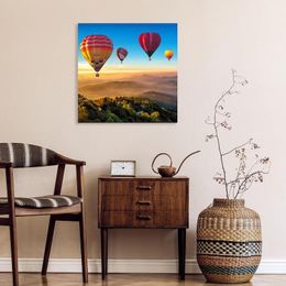 queence XXL-Wandbild &raquo;Akustikbild Landschaft mit Hei&szlig;luftballons&laquo; Ballonfahren Hei&szlig;luftballon Himmel Himmelsbilder Landschaft 1 Stk. tlg. Einfache 